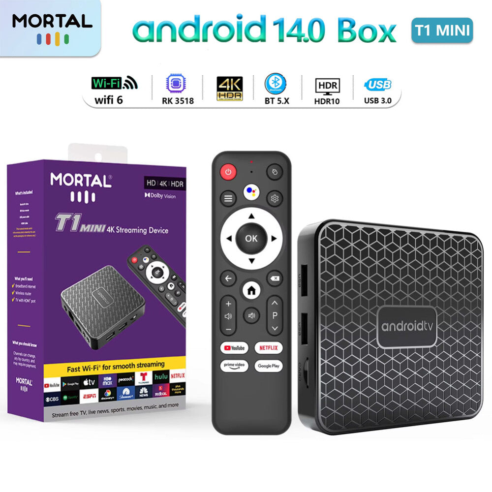 Mortal Smart TV Box T1 Mini Android 14 sa 4K podrškom i Dual WiFi 6 ...